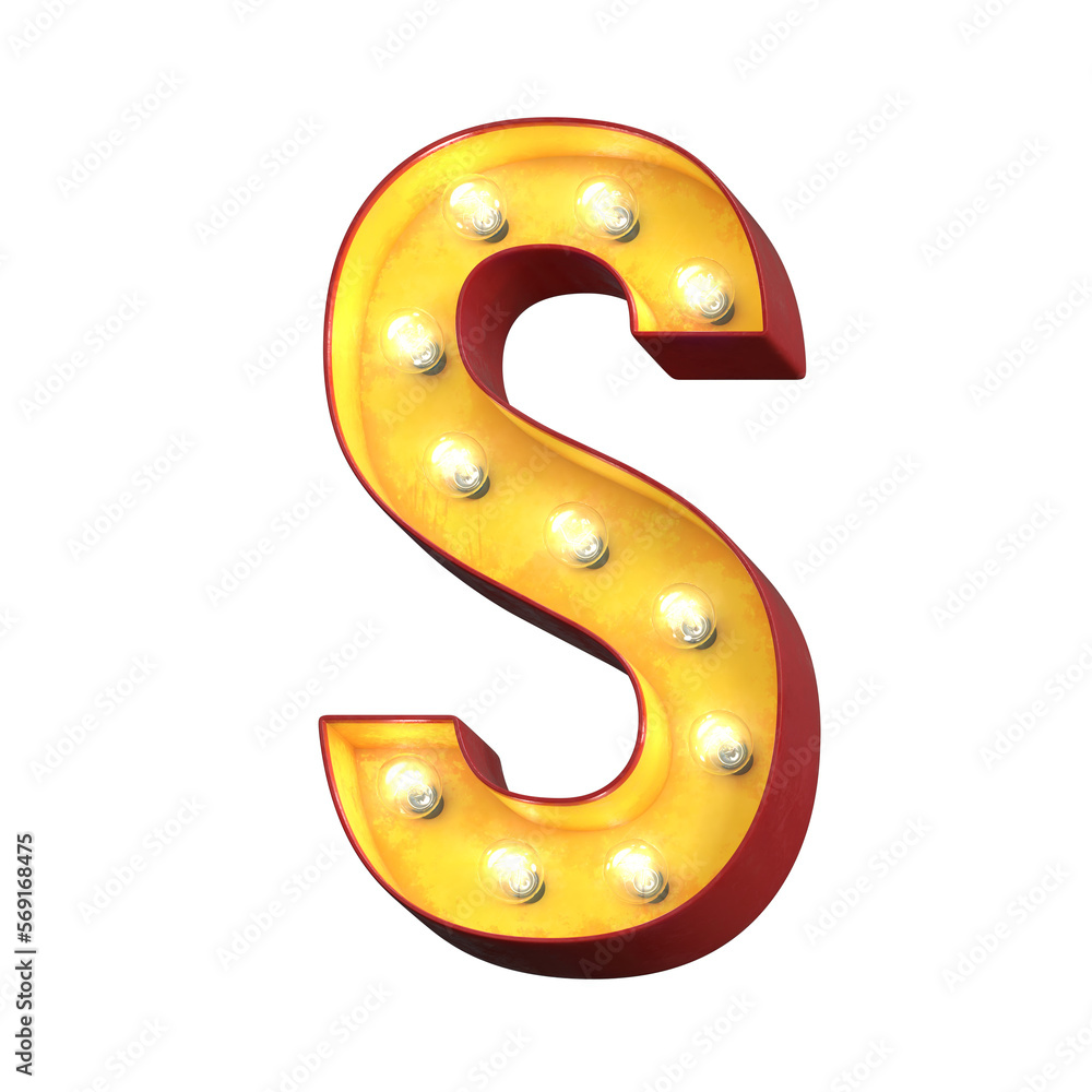 Light bulb glowing font, 3d alphabet character, 3d rendering, letter S ...
