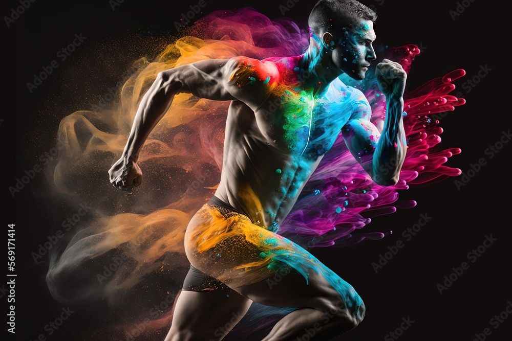 Man Running with Colored Paint on Body, Digital Art, IFBB Fitness ...