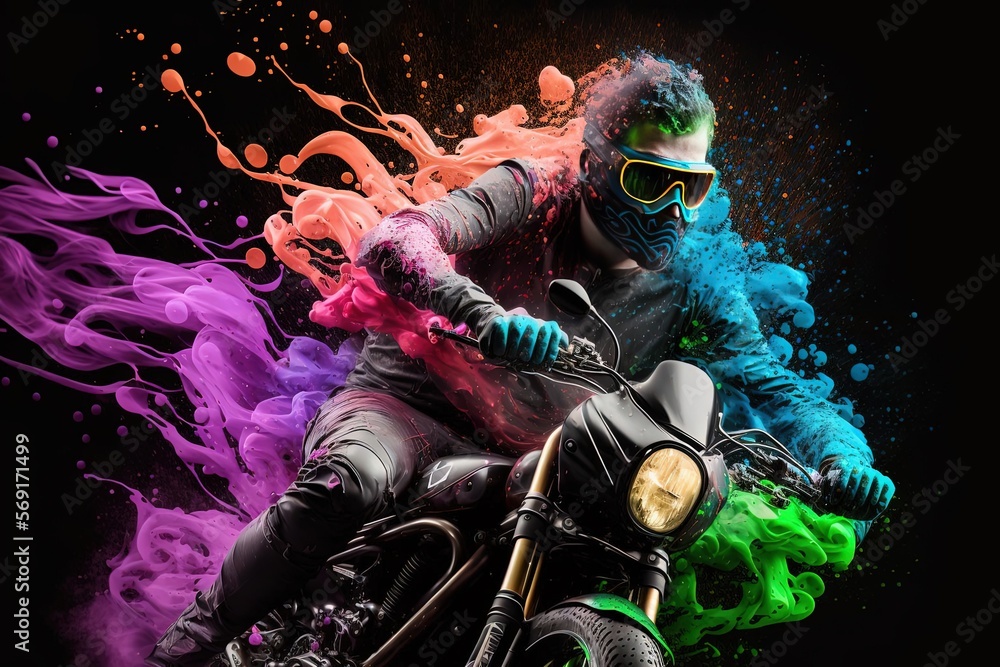 Striking and Vibrant Picture of a Man on the Back of a Bike - High ...