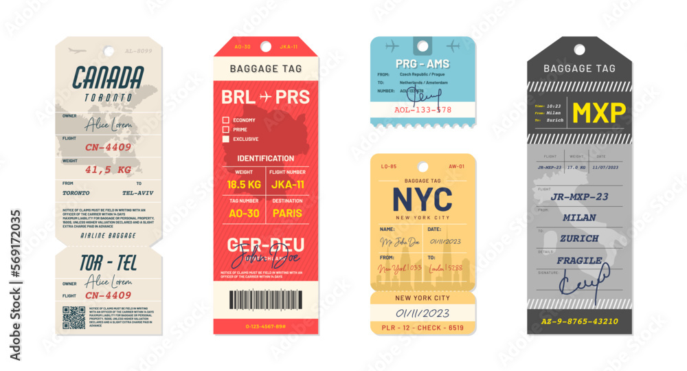 Baggage tags and travel tags. Luggage tags and labels for airport ...