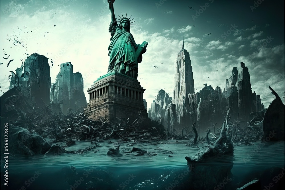 "The Statue of Liberty: A Victim of Rising Sea Levels" ai generative ...