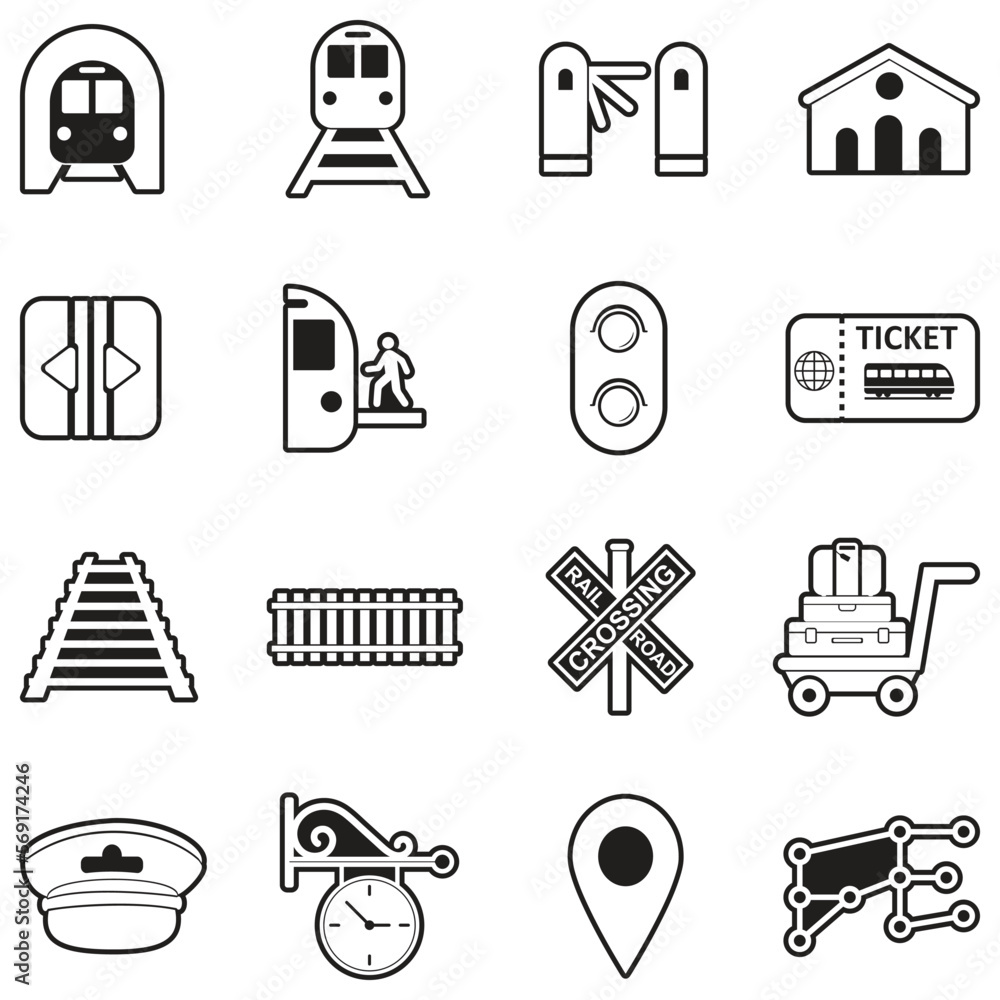 Poster Railway Icons. Line With Fill Design. Vector Illustration ...
