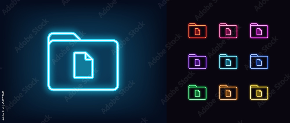 Outline neon file folder icon set. Glowing neon folder frame with ... Outline neon file folder icon set. Glowing neon folder frame with ...