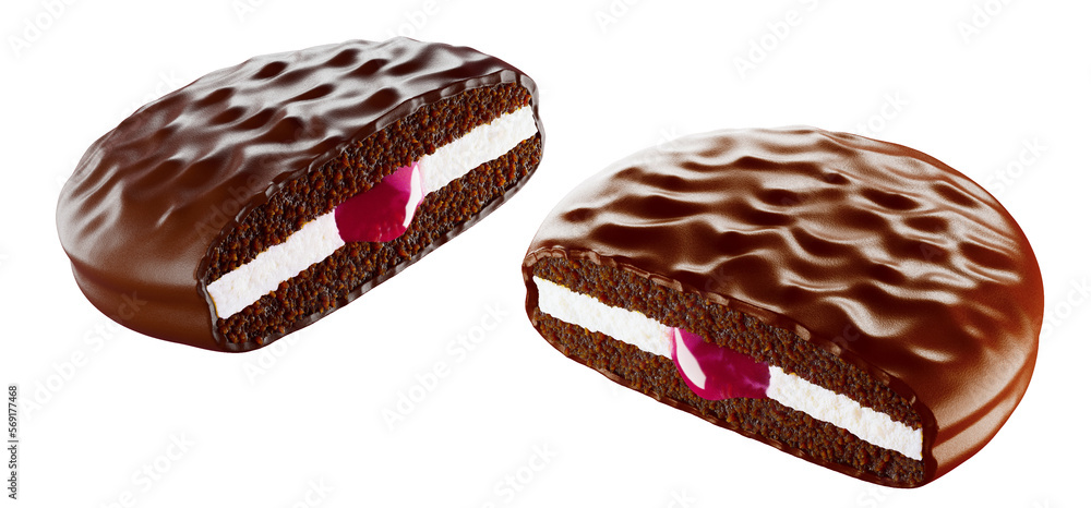 Choco pie chocolate biscuits with marshmallow isolated background ...