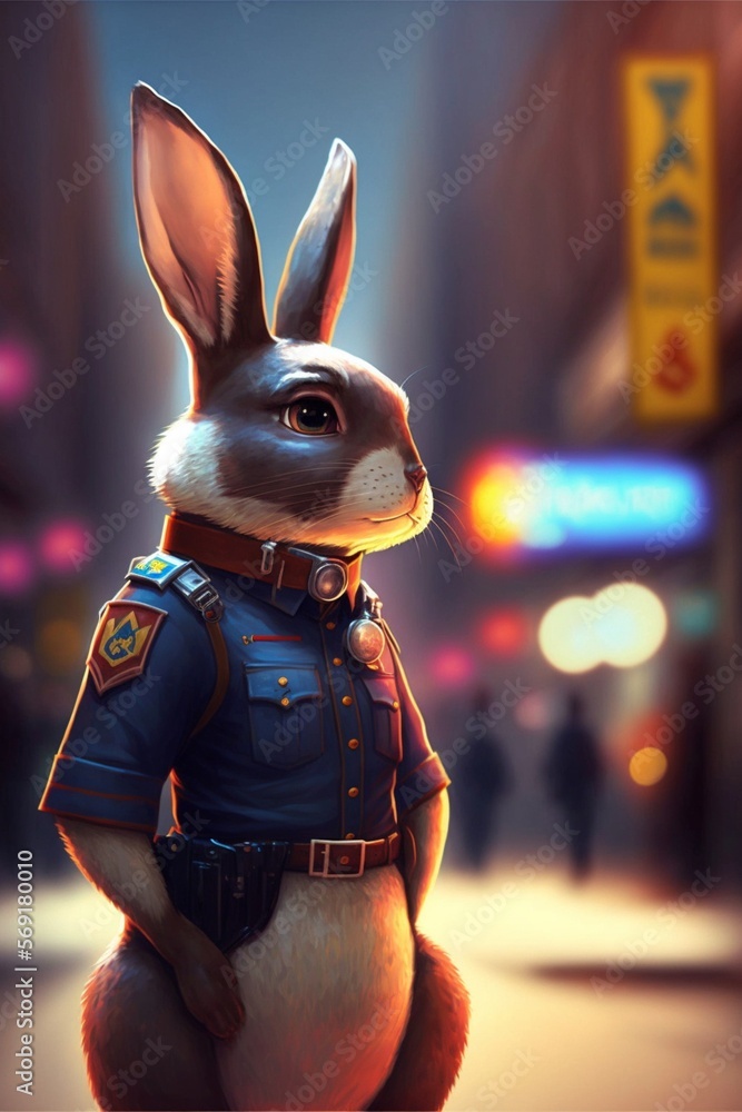 cartoon rabbit dressed in a police uniform. generative ai. Stock ...