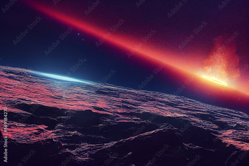 Asteroid impact, end of world, judgment day. Group of burning exploding ...