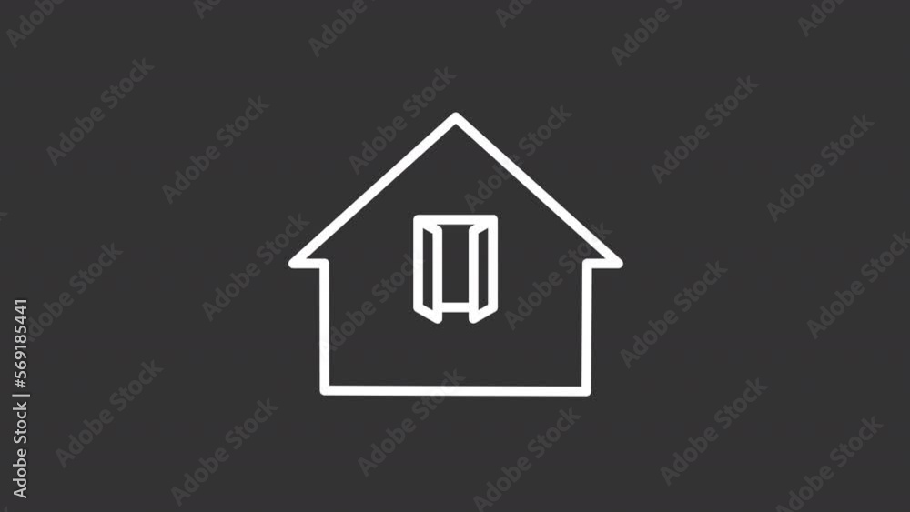 Animated house white line icon. Real estate. Accommodation. Home. Loop ...