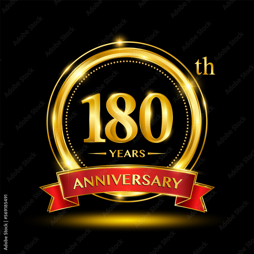 180th Anniversary logo with emblem shape. Logo design with gold ring ...