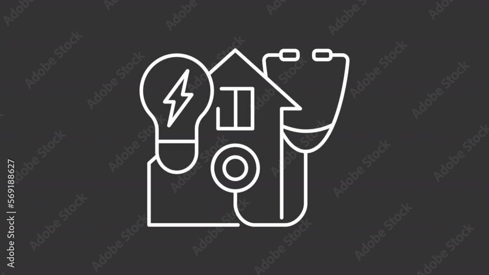 Animated power audit white line icon. Energy efficiency inspection ...