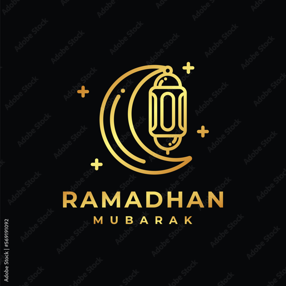 Ramadan logo. Islamic lantern golden logo design vector illustration ...