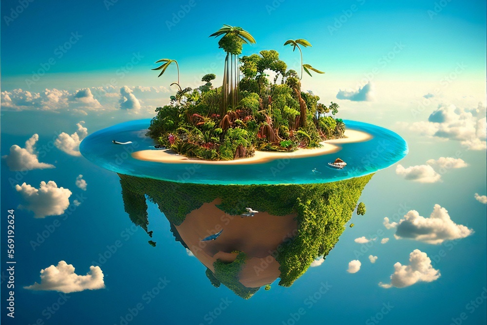 Fantasy floating tropical island with trees created with Generative AI ...