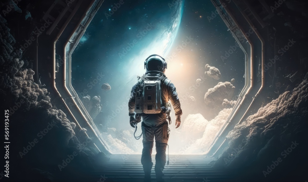 astronaut looking into space made with generative ai Stock Illustration ...
