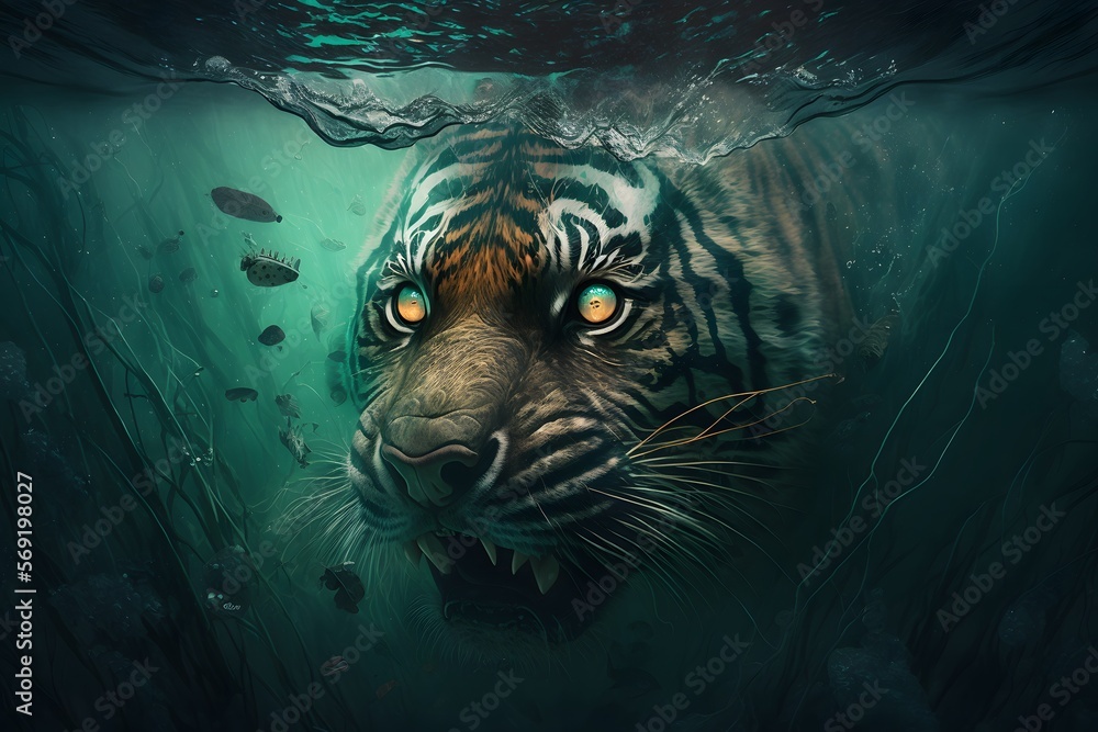 tiger under water created using Generative AI Technology Stock ...