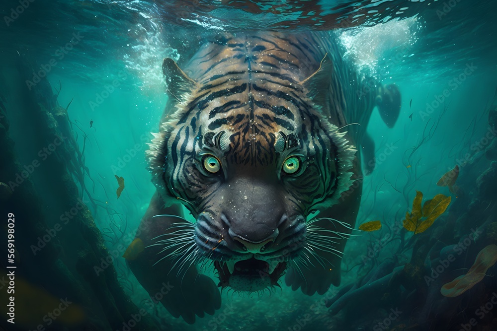 tiger under water created using Generative AI Technology Stock ...