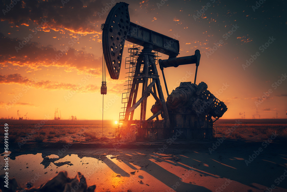 crude oil drilling rig, backlit image, Generative AI Stock Illustration ...