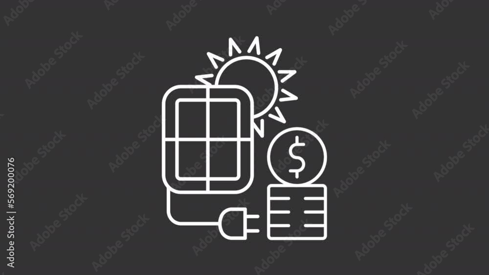 Animated sun energy white line icon. Cost of alternative energy. Loop ...