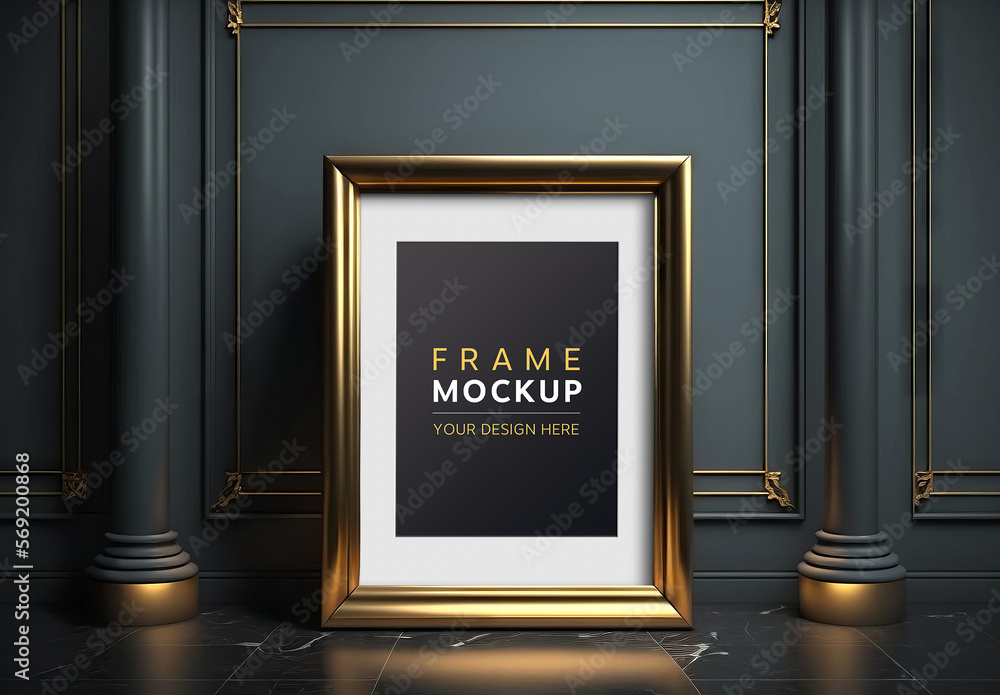 Vertical Gold Frame in Modern Interior Mockup with Generative Ai Stock ...