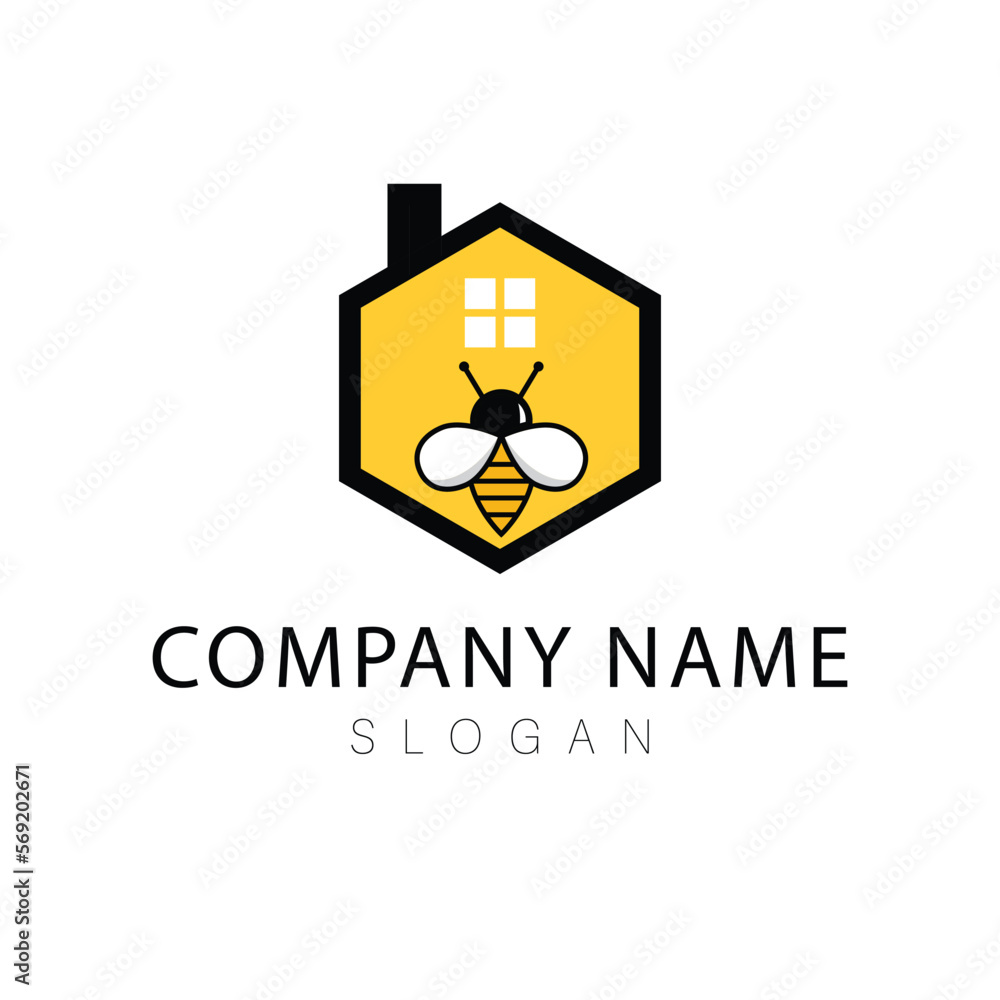 Bee and house logo design. Honey bee logo and emblem vector. Elegant ...