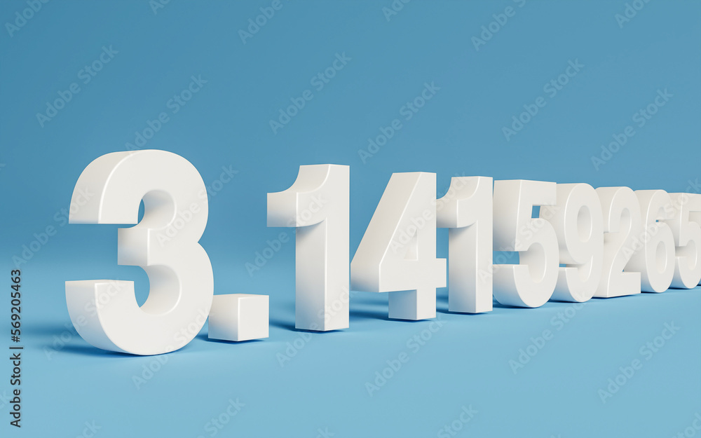 3D Pi Number Mathematic education symbols isolated on blue background ...
