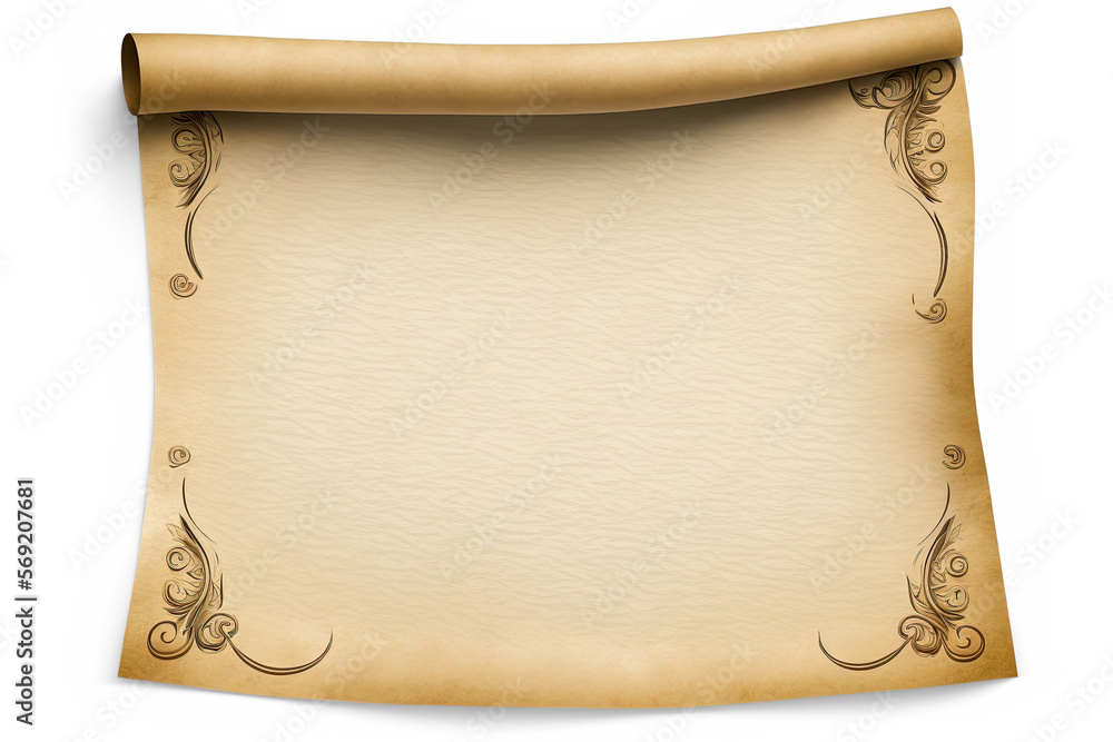 An ancient parchment scroll template mockup on alpha transparent ...