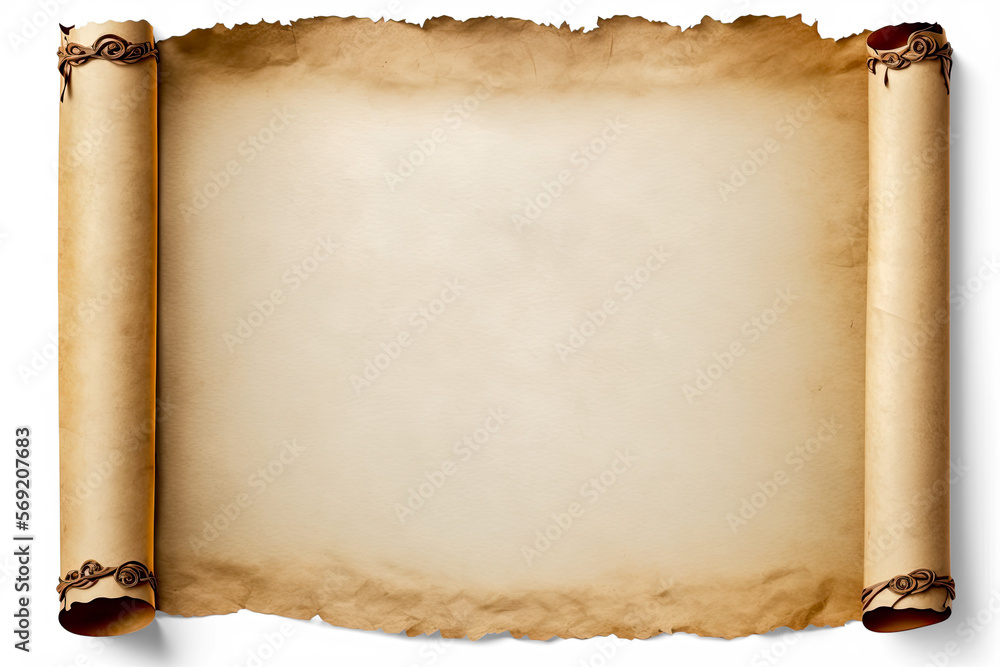 Mockup of an ancien parchment sroll on alpha transparent background, AI ...