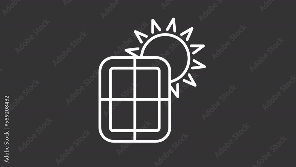 Animated solar panel white line icon. Photovoltaic device. Loop HD ...