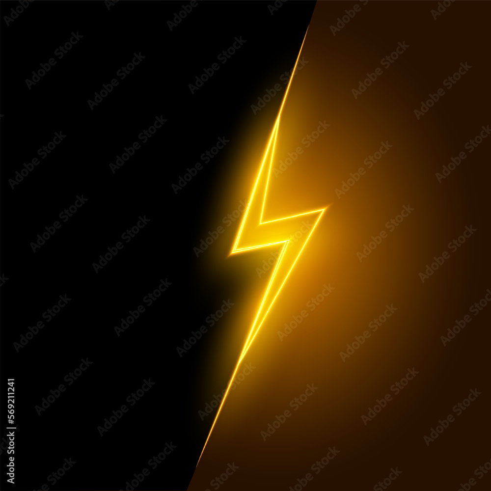 Neon lightning bolt, glowing sign on split background, isolated, vector ...