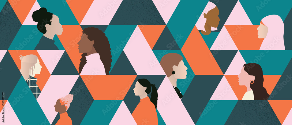 diversity women profile silhouette illustration. abstract background of ...