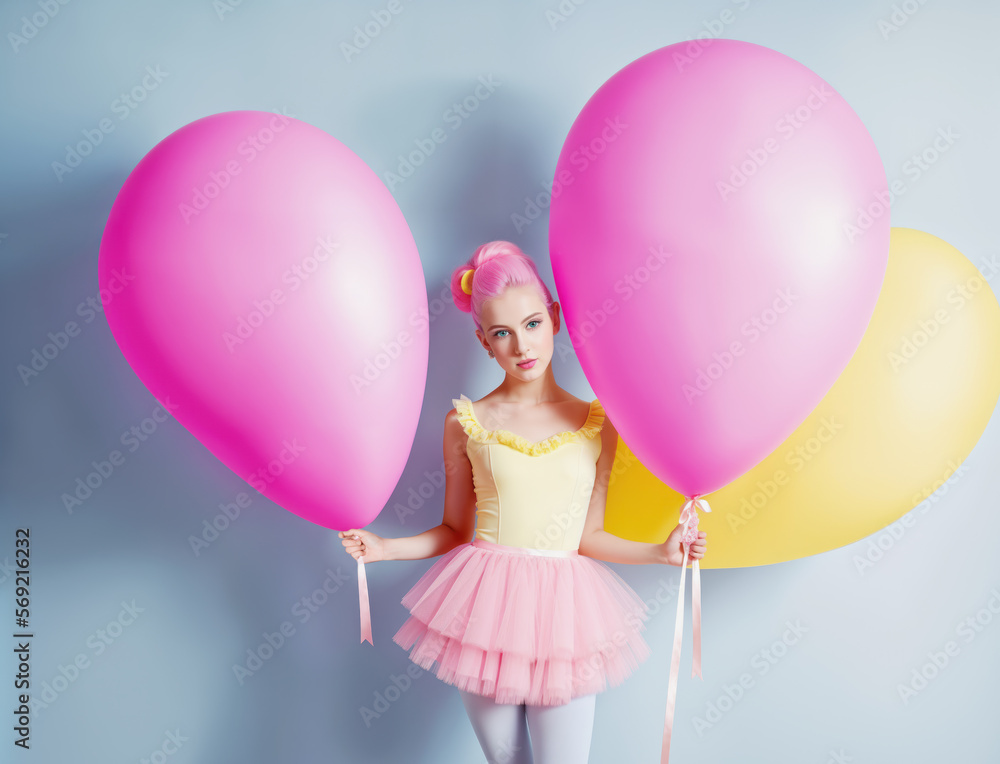 Portrait of cute young girl with colorful hairs wearing pastel colors ...