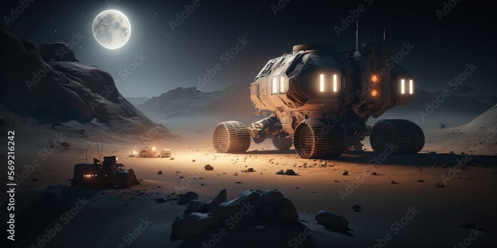 A blue planet at night with a car and an alien in the background, using ...