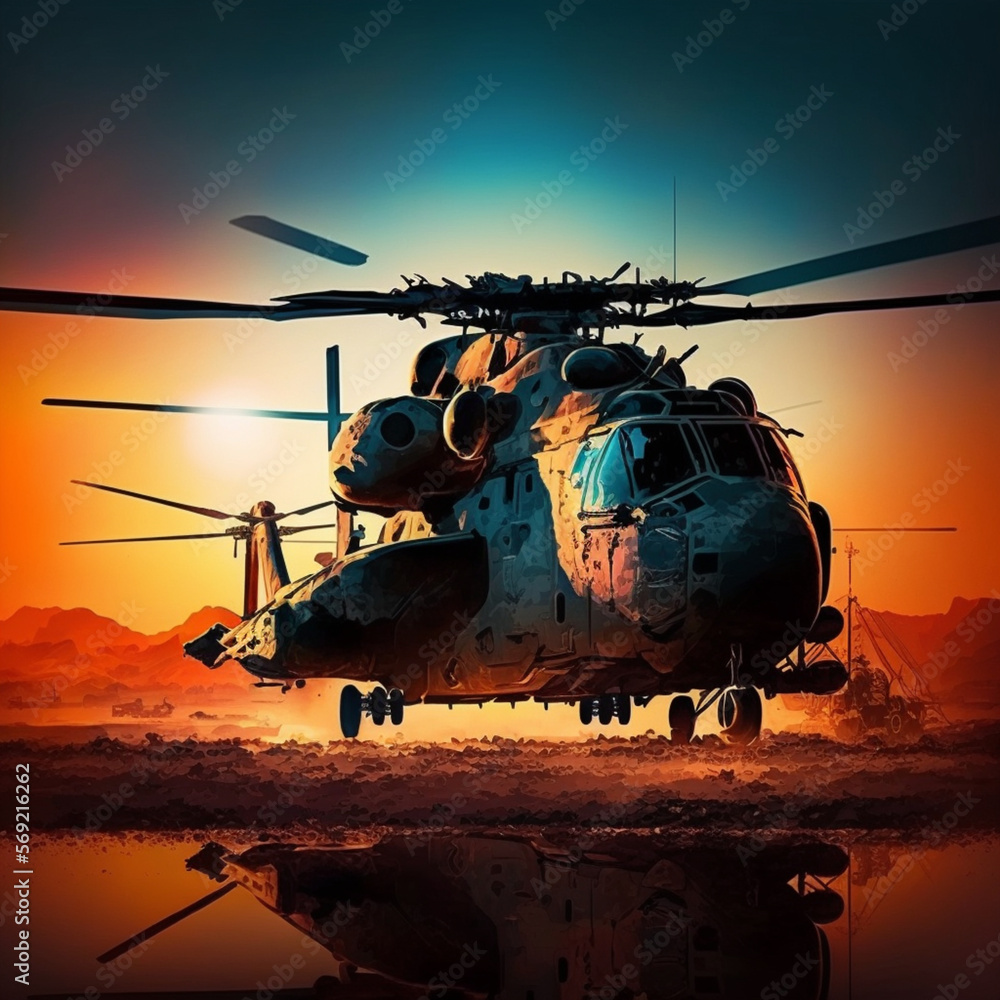 helicóptero de guerra, hélice, nascer do sol, elite, militar ...