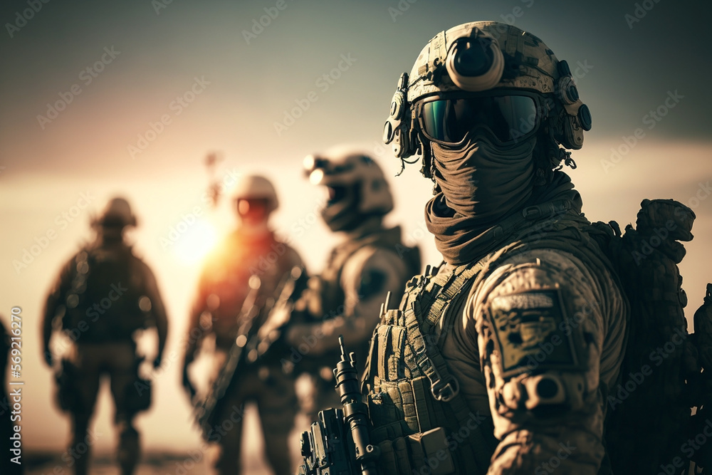 Army soldier in Combat Uniforms with assault rifle, plate carrier and ...