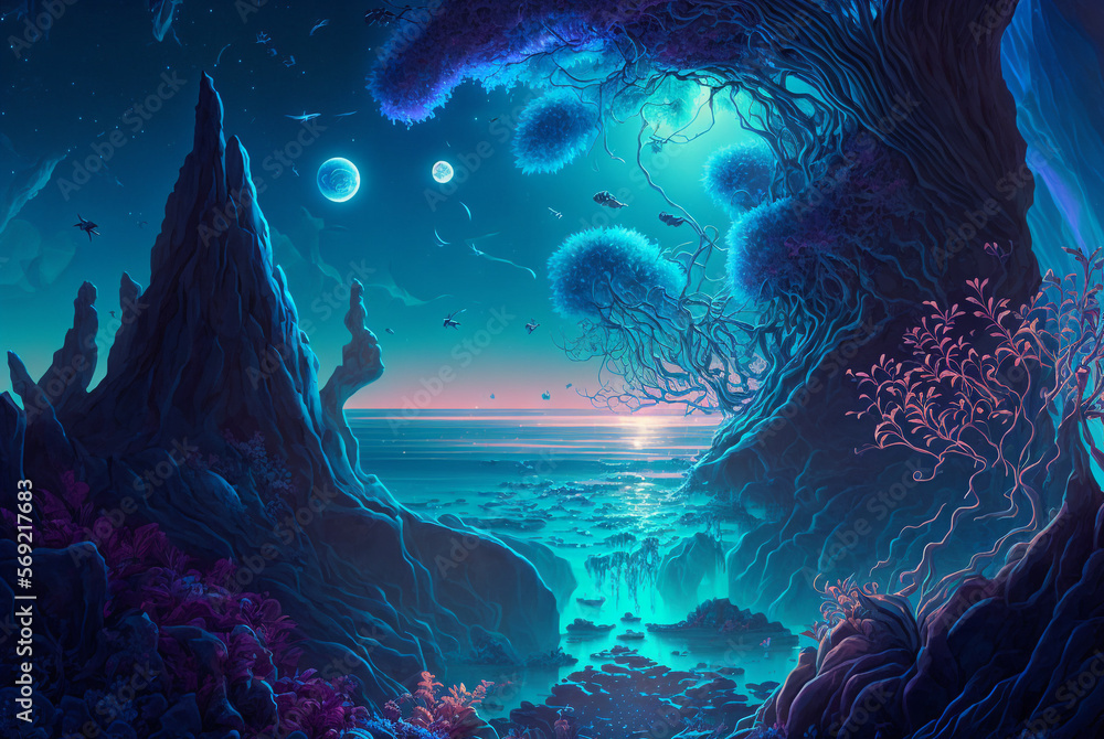 Fantasy dream planet in anime style. Created with Generative AI ...