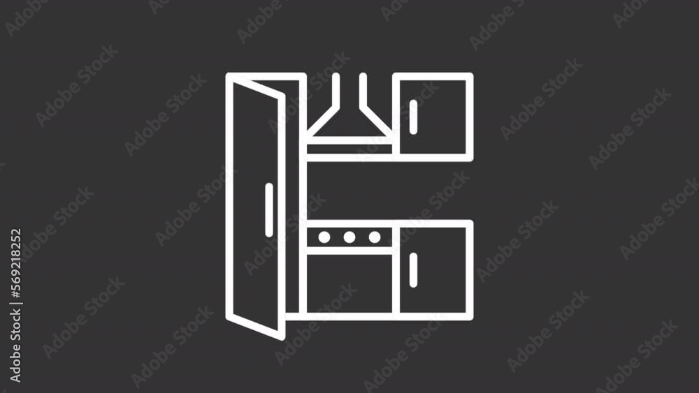 Animated kitchen white line icon. Furniture. Countertop for cooking ...
