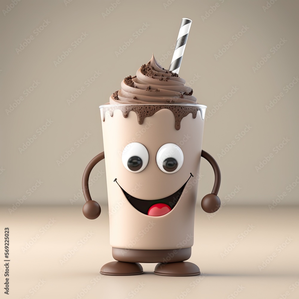 Cute Cartoon Chocolate Milkshake Character (Generative AI) Stock ...
