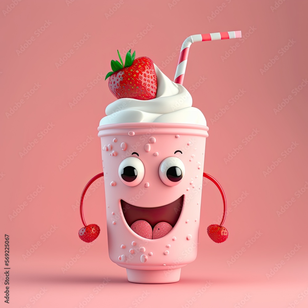 Cute Cartoon Strawberry Milkshake Character (Generative AI) Stock ...