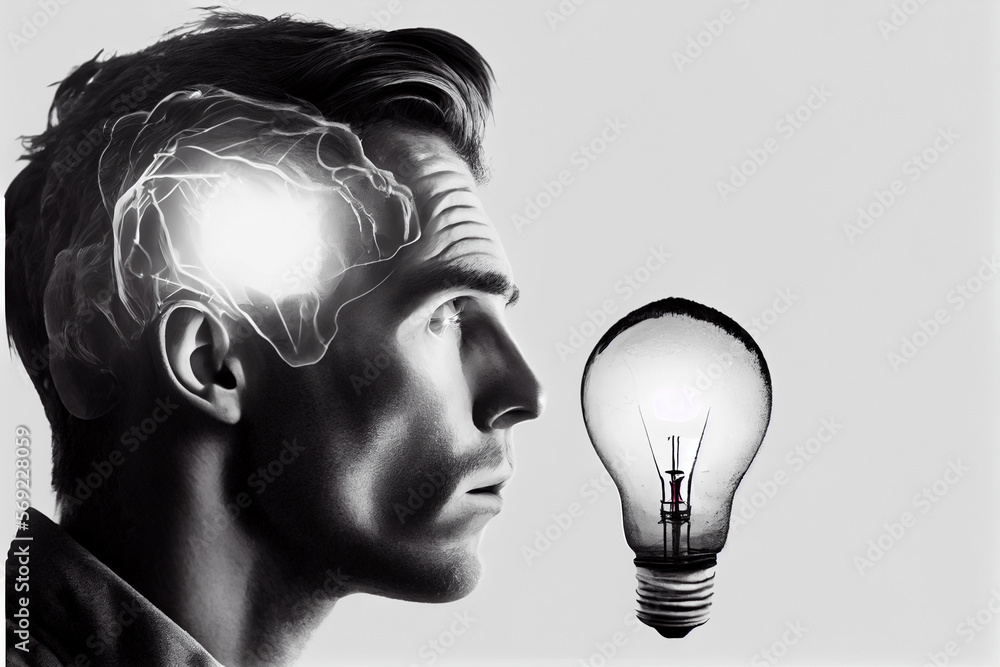 Businessman and thinker with his back turned with a light bulb over his ...