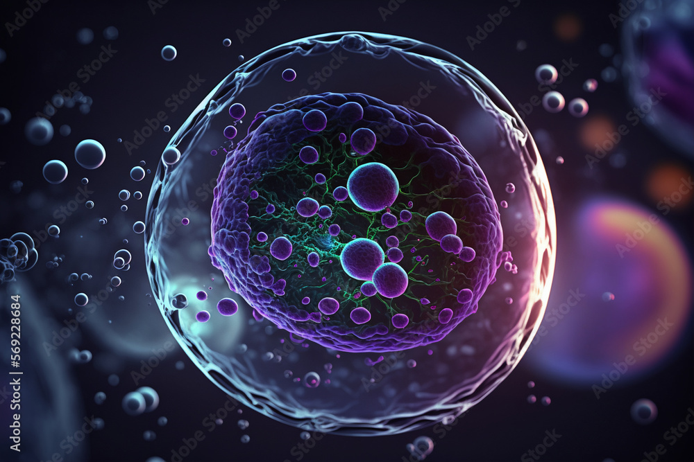 Embryonic stem cells colony 3d under a microscope, scientific research ...