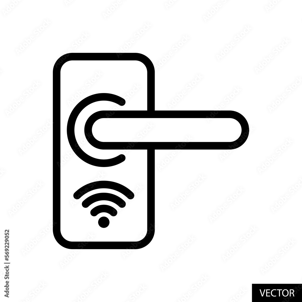 Smart wireless door lock system vector icon in line style design for ...