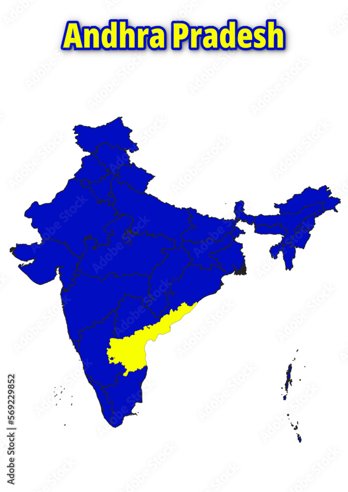 Detailed illustration map of India, continent Asia with Andhra Pradesh ...