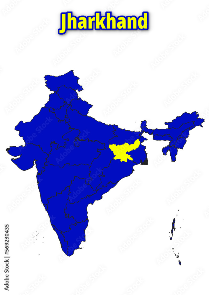 Detailed illustration map of India, continent Asia with Jharkhand State ...