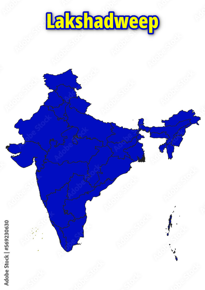 Detailed illustration map of India, continent Asia with Lakshadweep ...