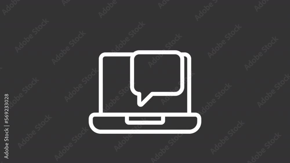 Animated laptop chat white line icon. Chat bubble. Social media. Loop ...