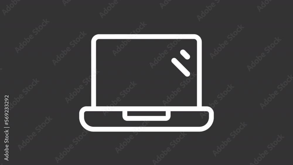 Animated laptop white line icon. Personal computer. Loop HD video with ...