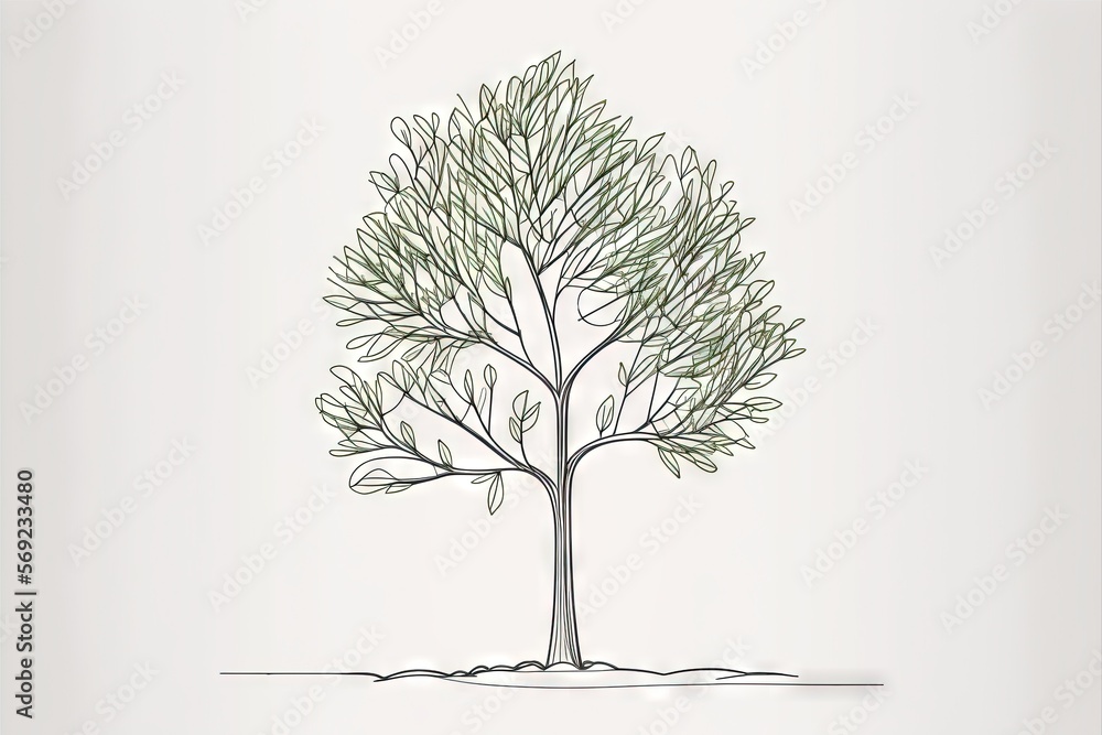 a drawing of a tree on a white background with a shadow of a tree on ...