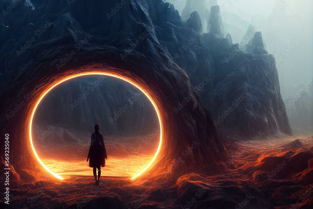 The mysterious gate that opens to other realm, fantasy world ,made with ...