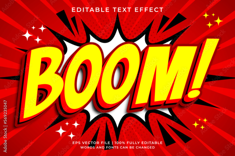 Comic boom editable text effect pop art style Stock Vector | Adobe Stock