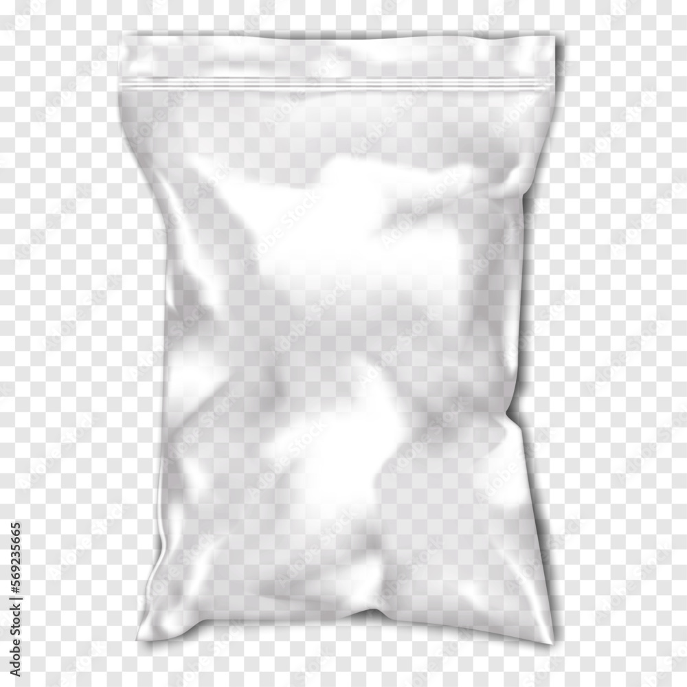 Clear glossy resealable plastic bag with zip lock on transparent ...