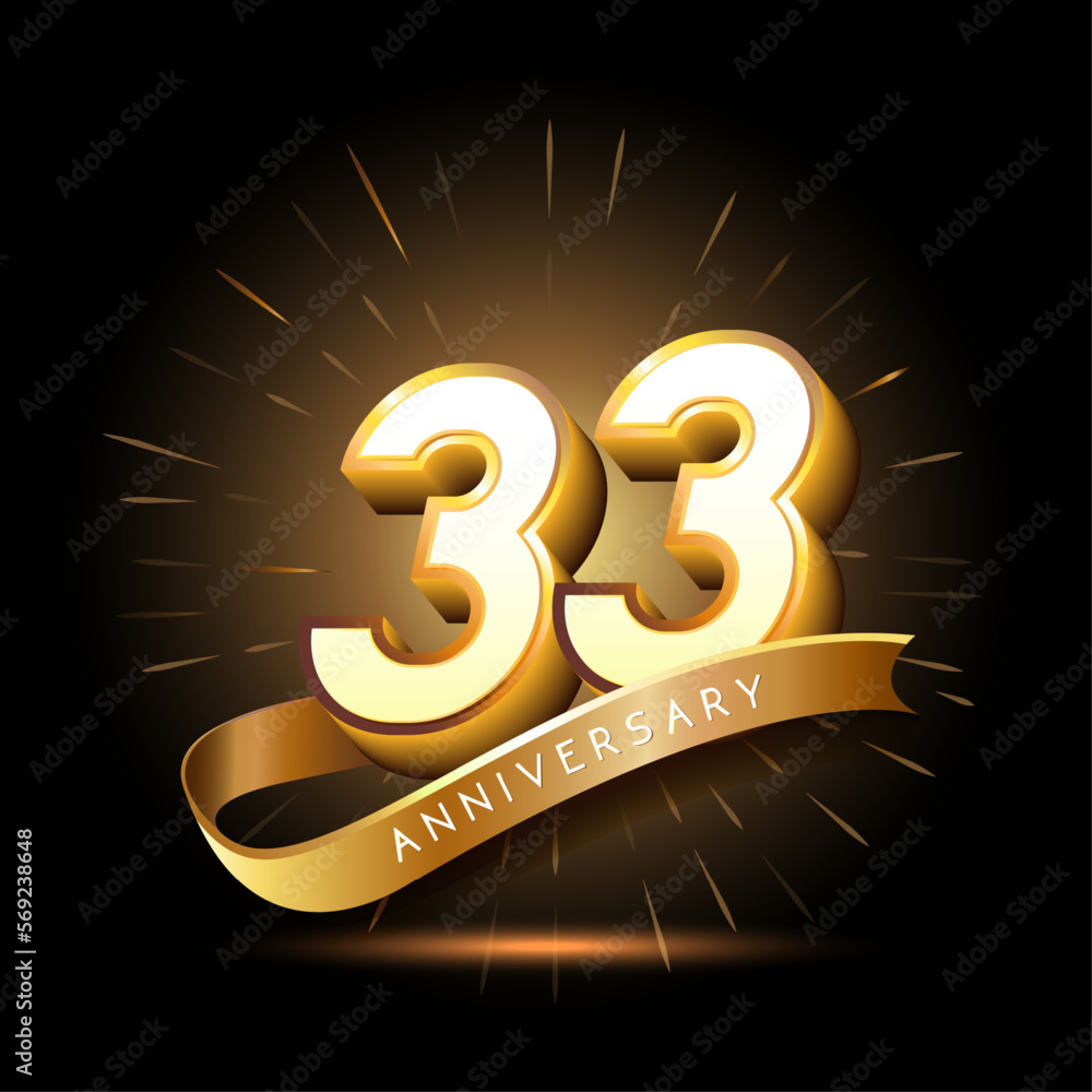 33rd anniversary with 3d number and ribbon shiny gold design Stock ...