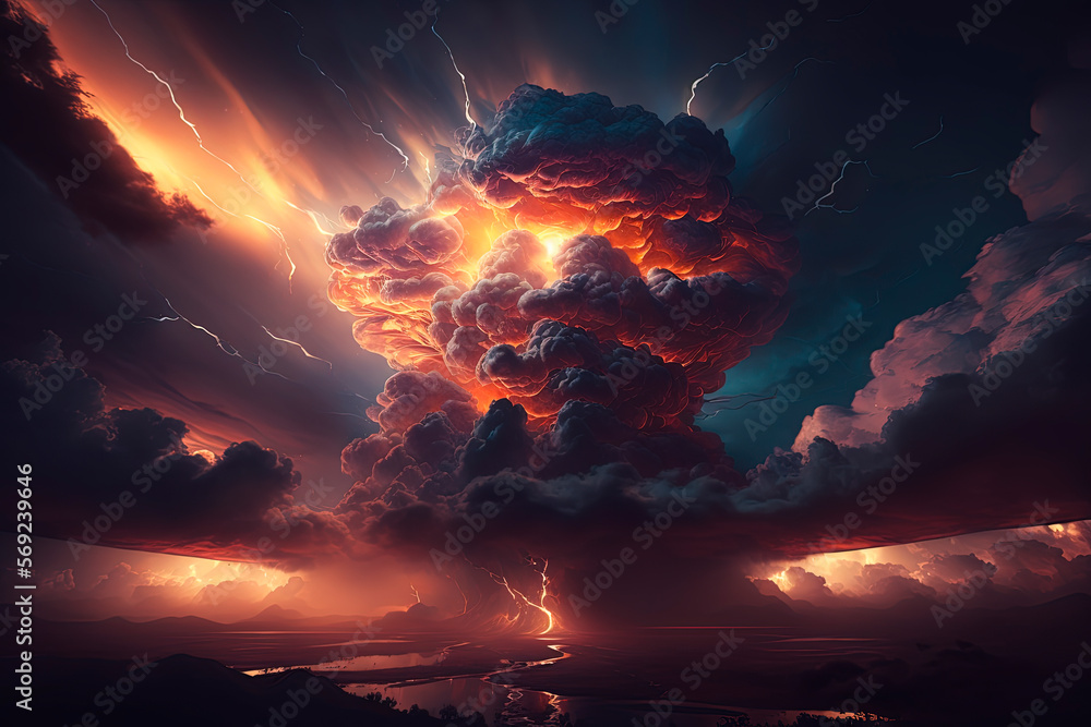 Storm. Eruption. Explosion. Impressive forest fire clouds. Generative ...